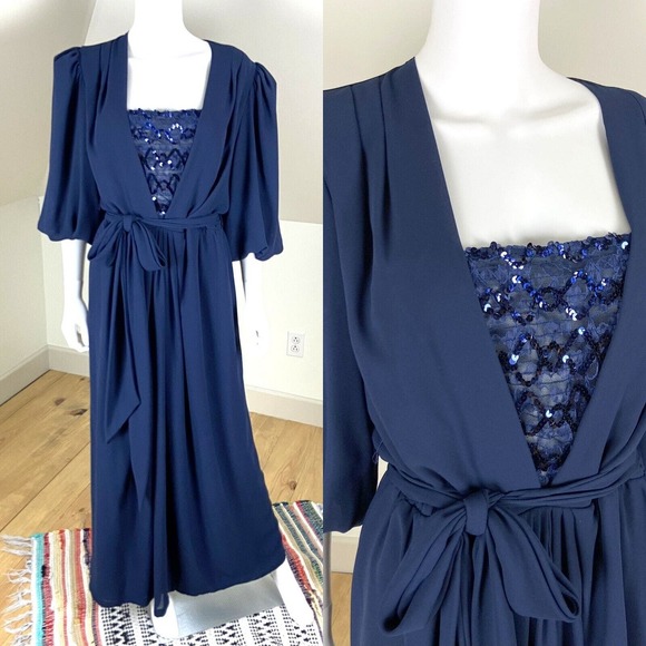 Miss Elliette | Dresses | Vintage 7s Miss Elliette Navy Blue Draped ...
